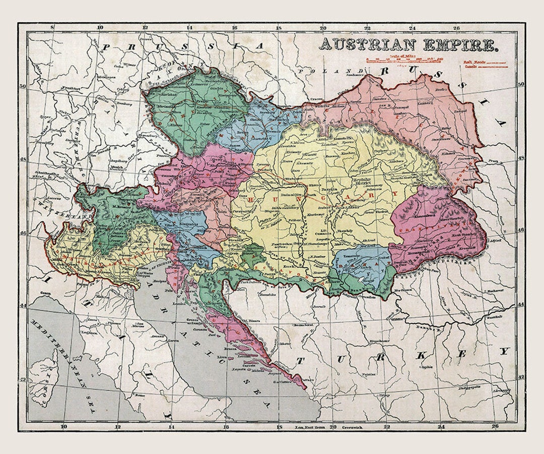 1856 Map of Austrian Empire - Etsy