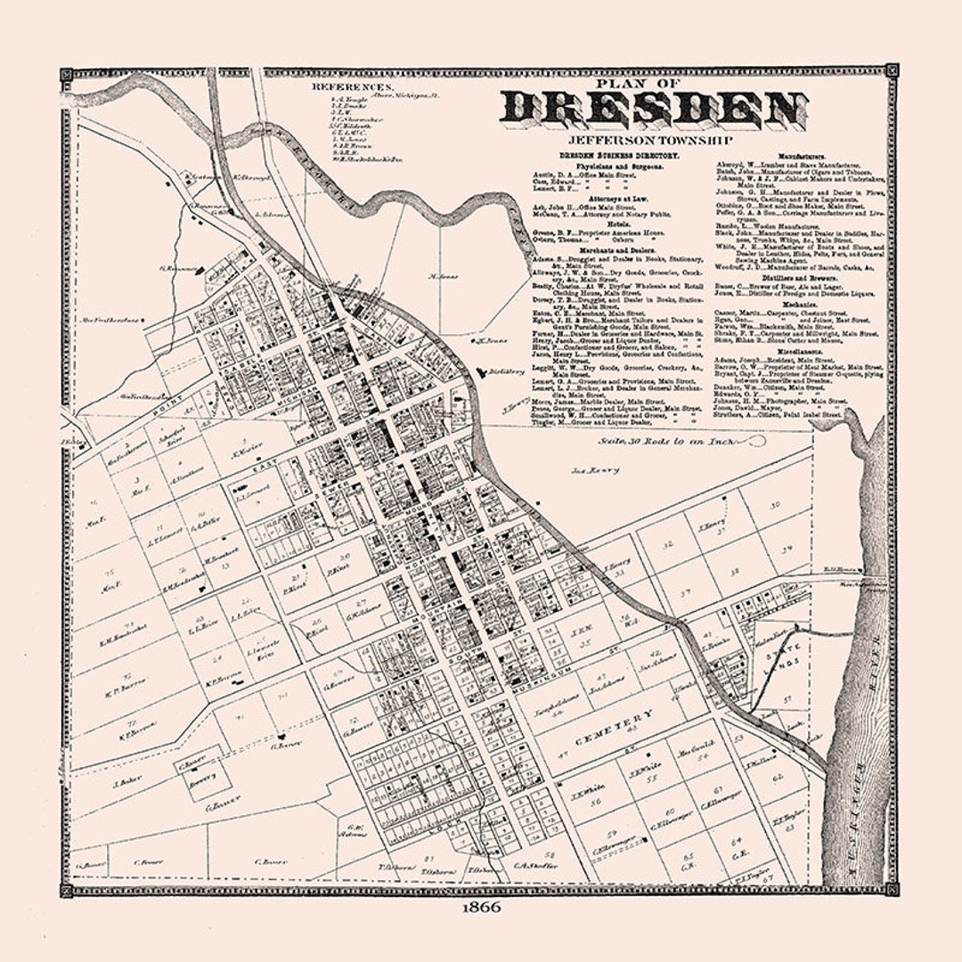 1866 Map of Dresden Muskingum County Ohio - Etsy