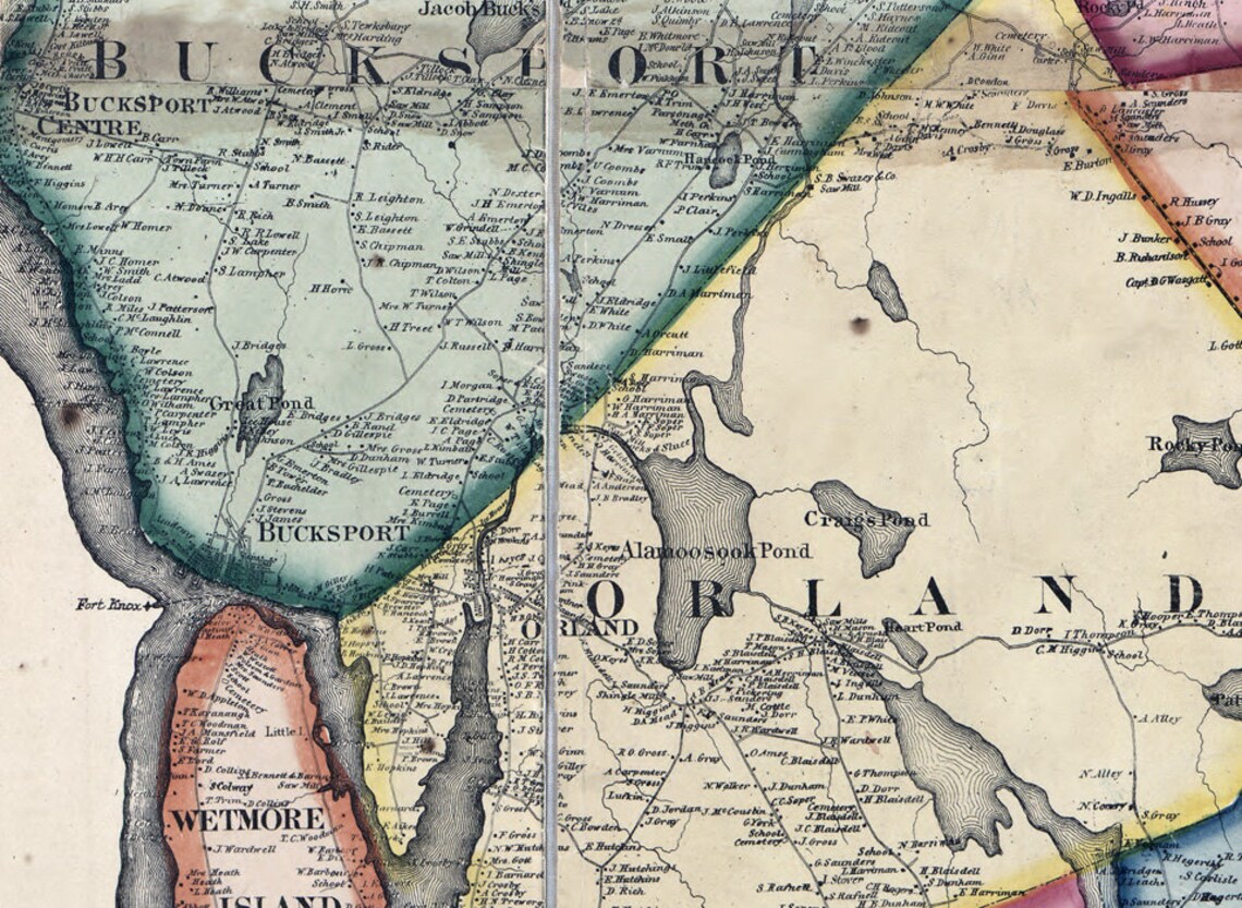 1860 Map of Hancock County Maine Ellsworth Genealogy | Etsy