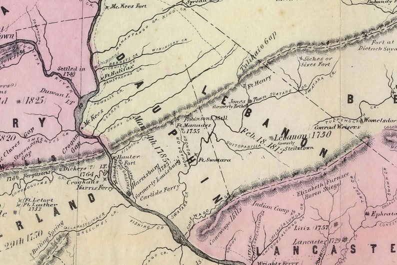 1792 Map of Indian Territory Changes and Names of Pennsylvania - Etsy