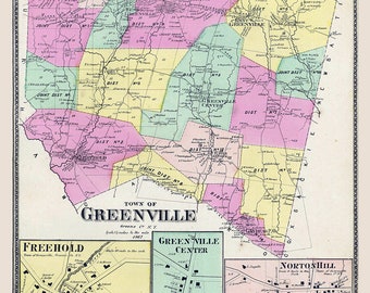 Greenville 1856 Old Town Map With Homeowner Names New York Freehold ...