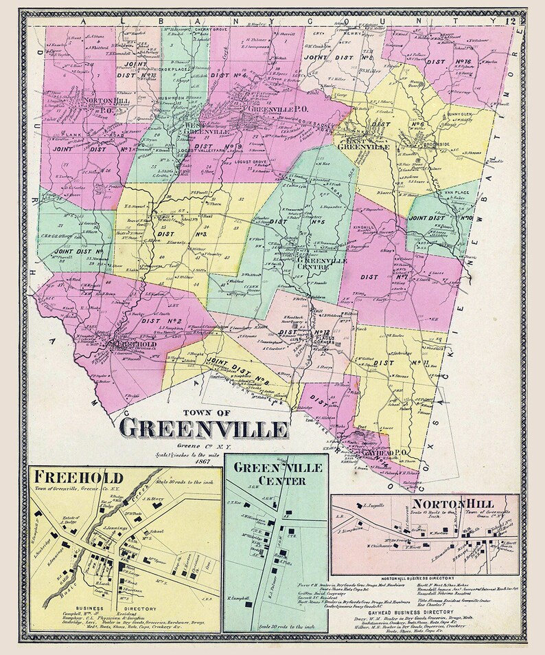 1867 Map of Greenville Greene County New York - Etsy