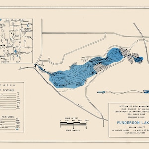 1959 Map of Punderson Lake Geauga County Ohio - Etsy