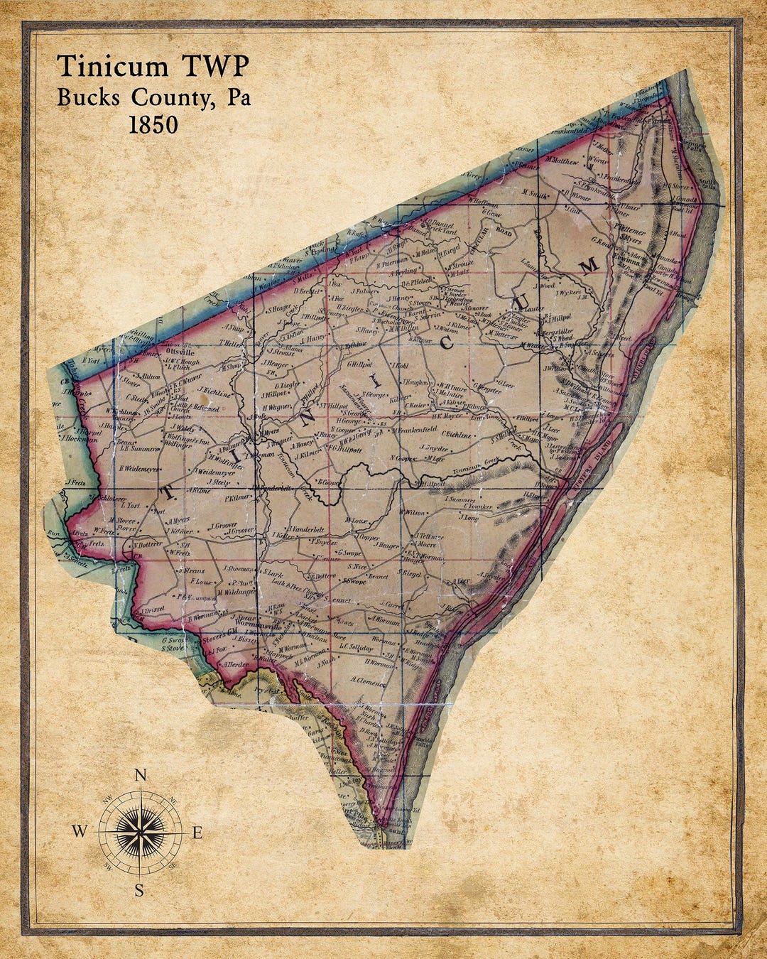 1850 Map of Tinicum Township Bucks County Pennsylvania - Etsy
