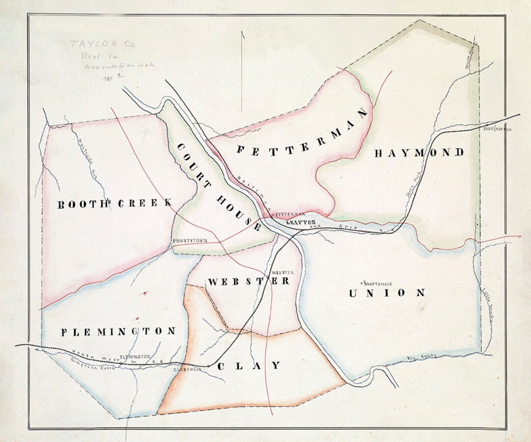 1889 Map of Taylor County West Virginia - Etsy