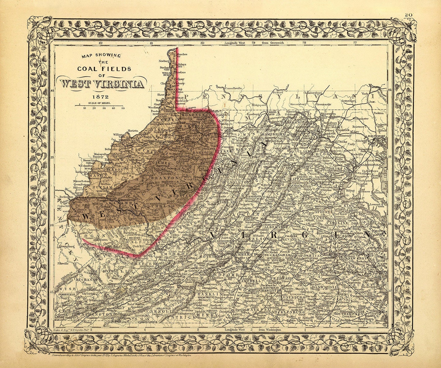 1872 Map of the Coal Fields of West Virginia - Etsy