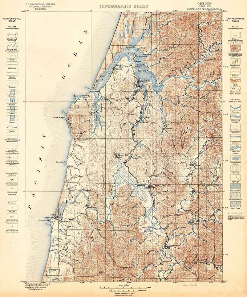 1898 Topo Map of Coos Bay Oregon - Etsy
