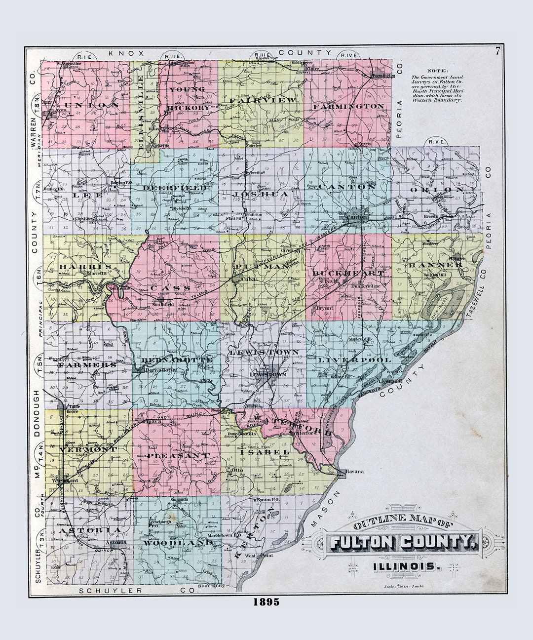 1895 Map of Fulton County Illinois - Etsy