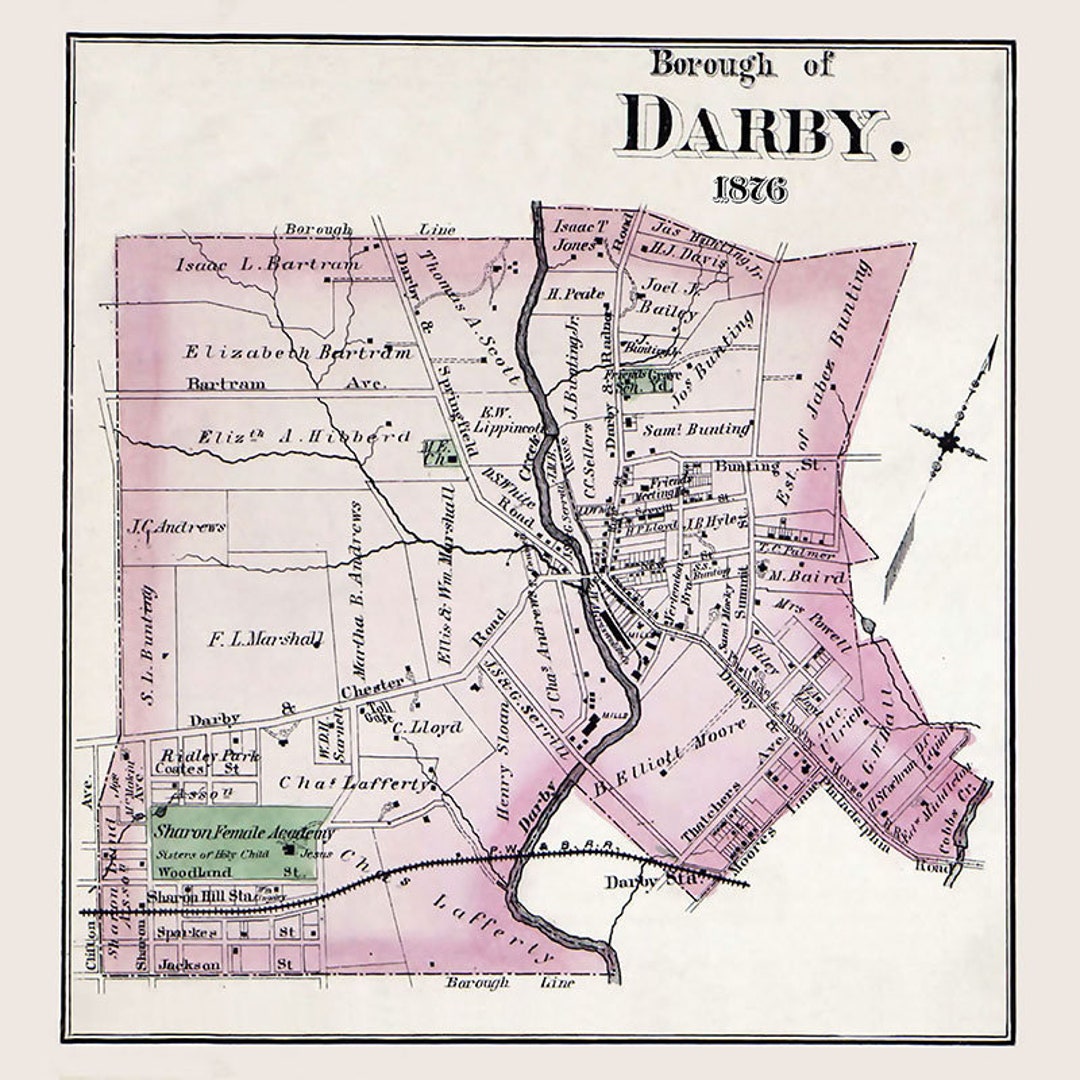 1876 Town Map of Darby Delaware County Pennsylvania - Etsy