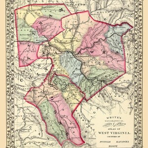 1873 Map of Putnam Kanawha and Boone County West Virginia - Etsy