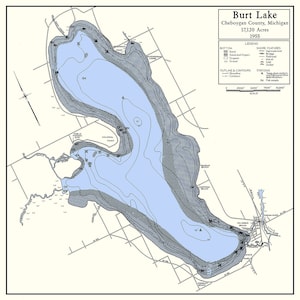 1955 Map of Burt Lake Cheboygan County Michigan - Etsy