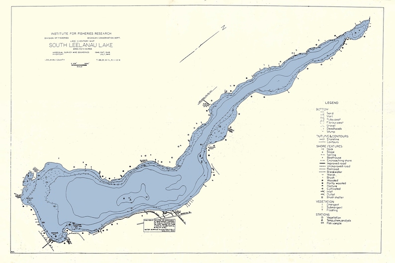 1949 Map of South Leelanau Lake Leelanau County Michigan - Etsy