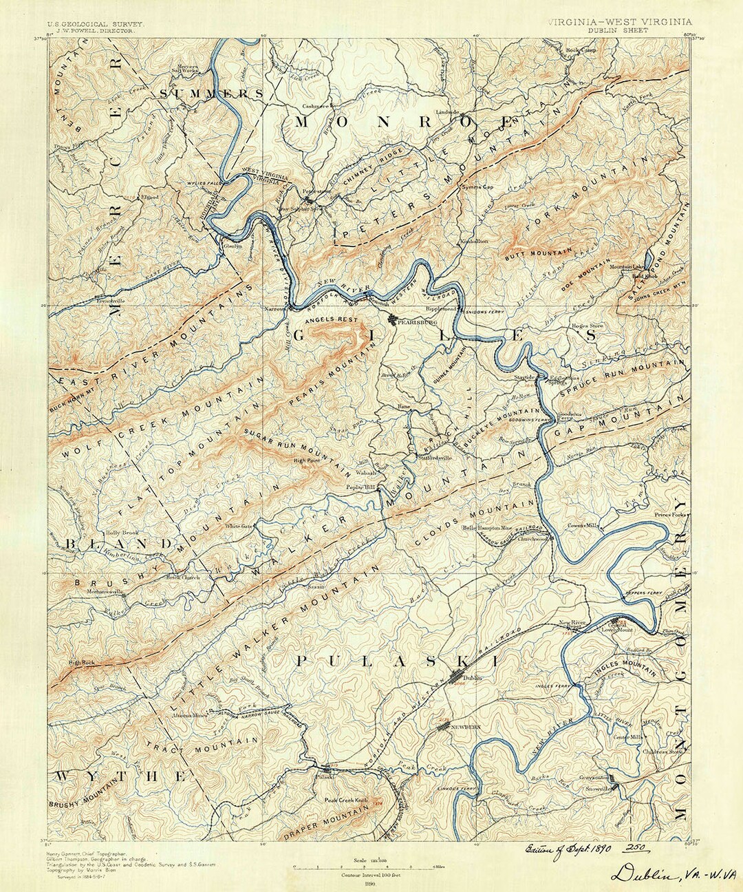 1890 Topo Map of Dublin Virginia Quadrangle - Etsy