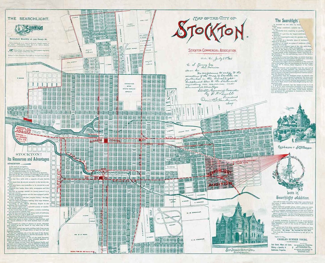 1896 Map of Stockton California - Etsy