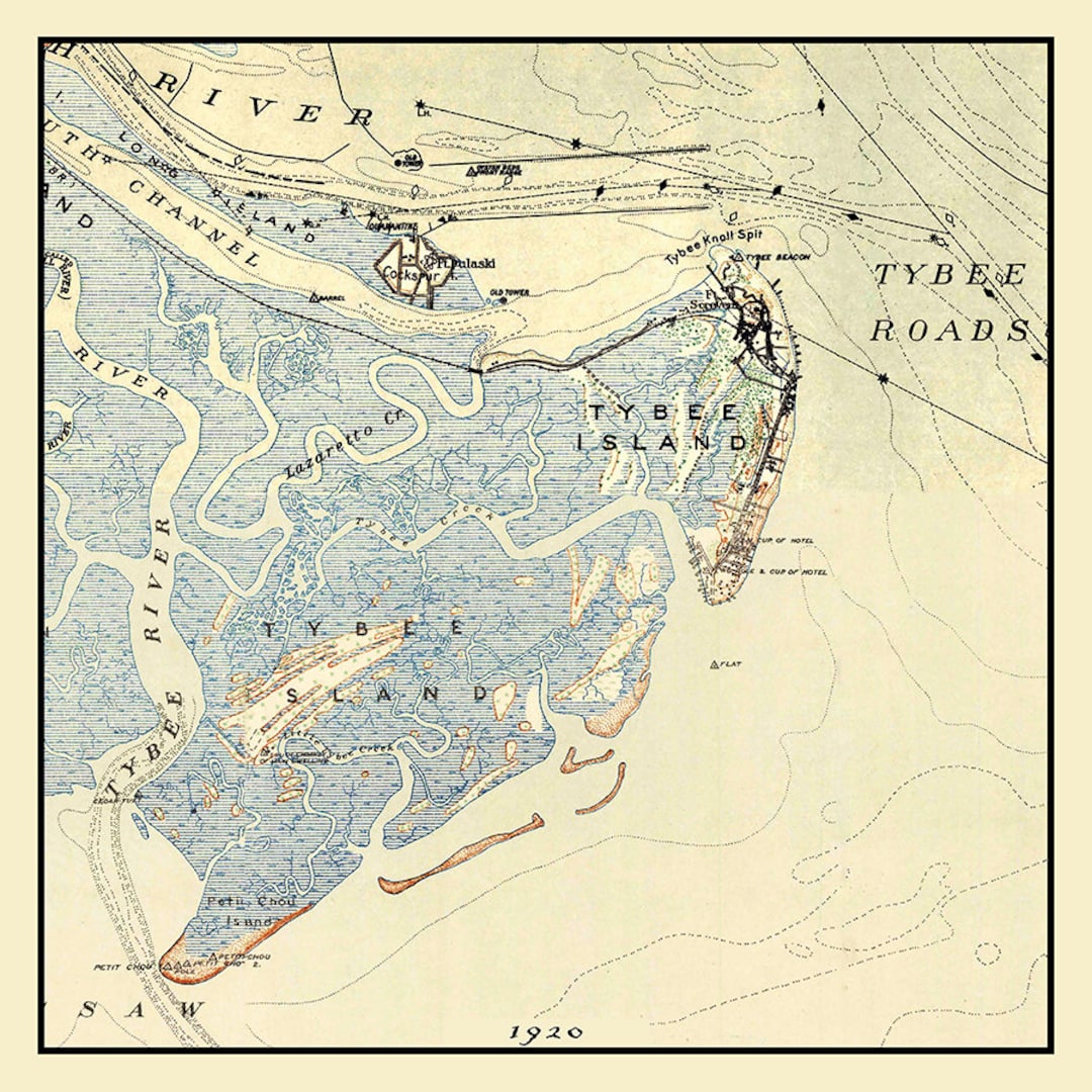 1920 Map of Tybee Island Georgia Savannah Beach - Etsy