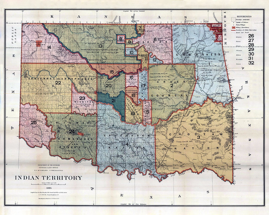1885 Map of Oklahoma Indian Territory - Etsy