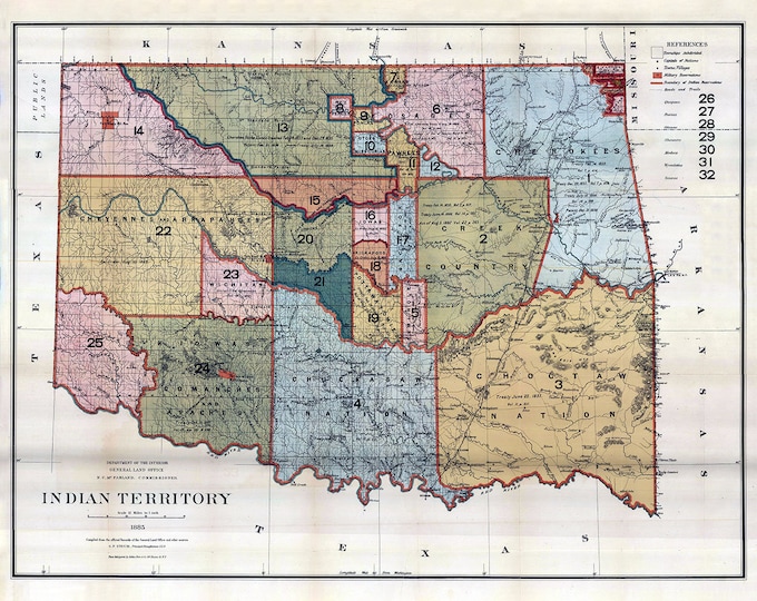 1885 Map of Oklahoma Indian Territory - Etsy