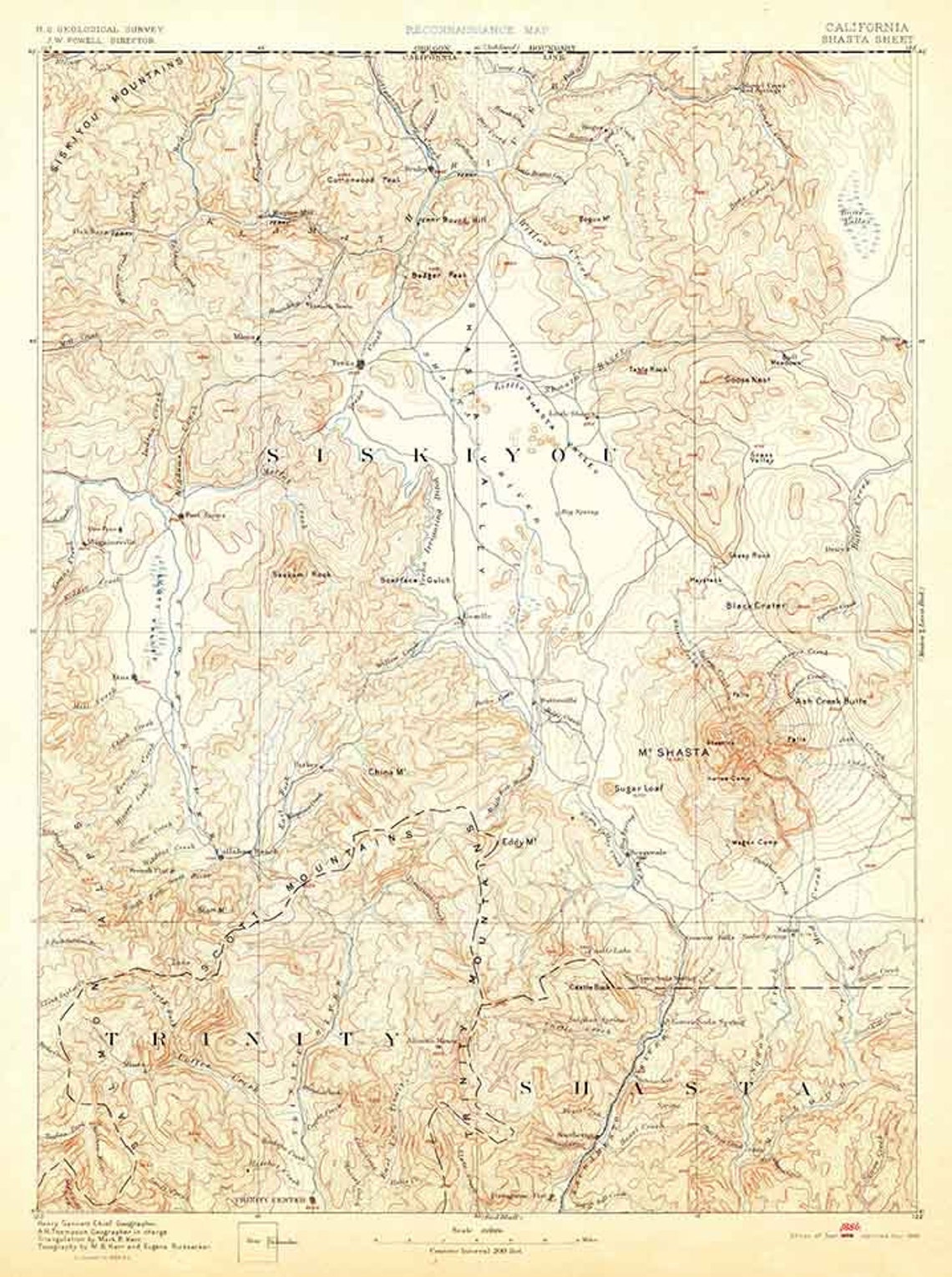 1886 Topo Map of Shasta California Siskiyou Trinity MT Shasta | Etsy