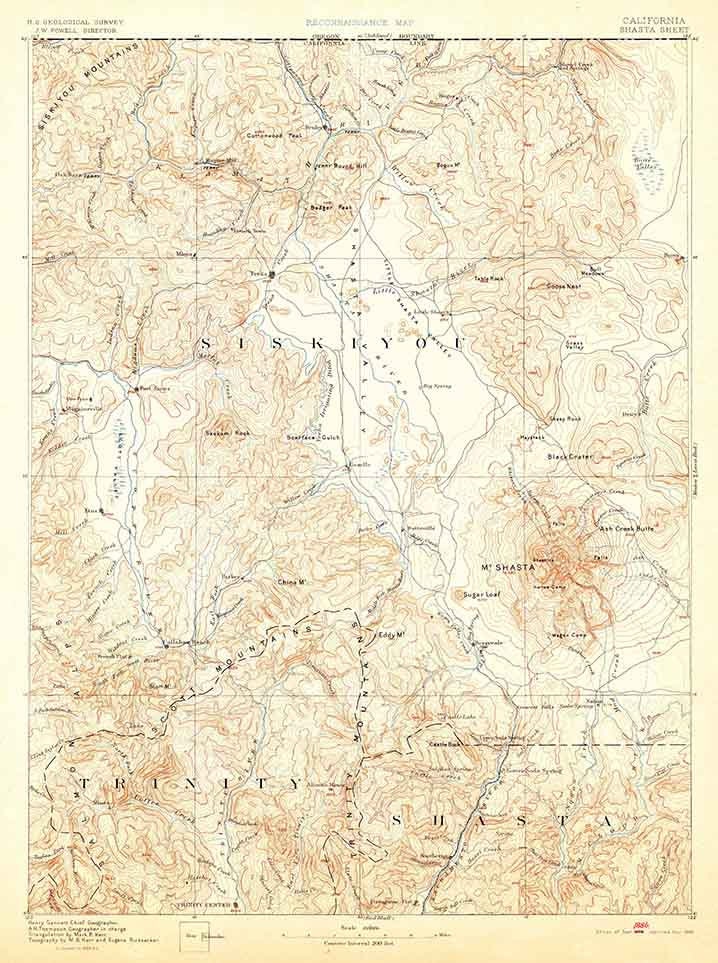 1886 Topo Map of Shasta California Siskiyou Trinity MT Shasta - Etsy