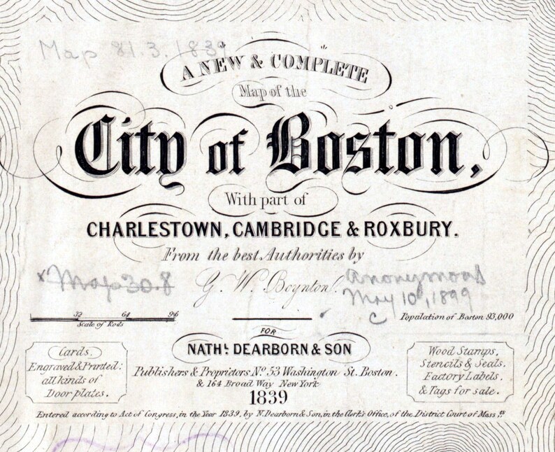 1839 Map of Boston Massachusetts - Etsy