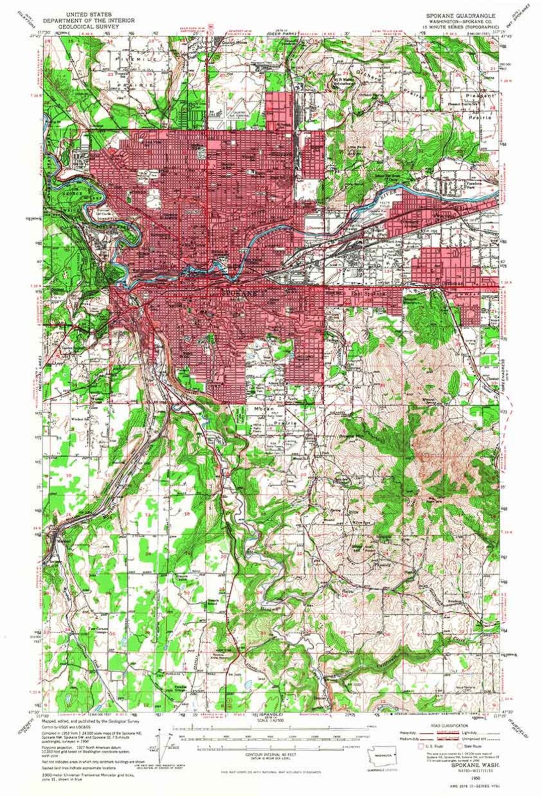1950 Topo Map of Spokane Washington Fivemile Prairie - Etsy