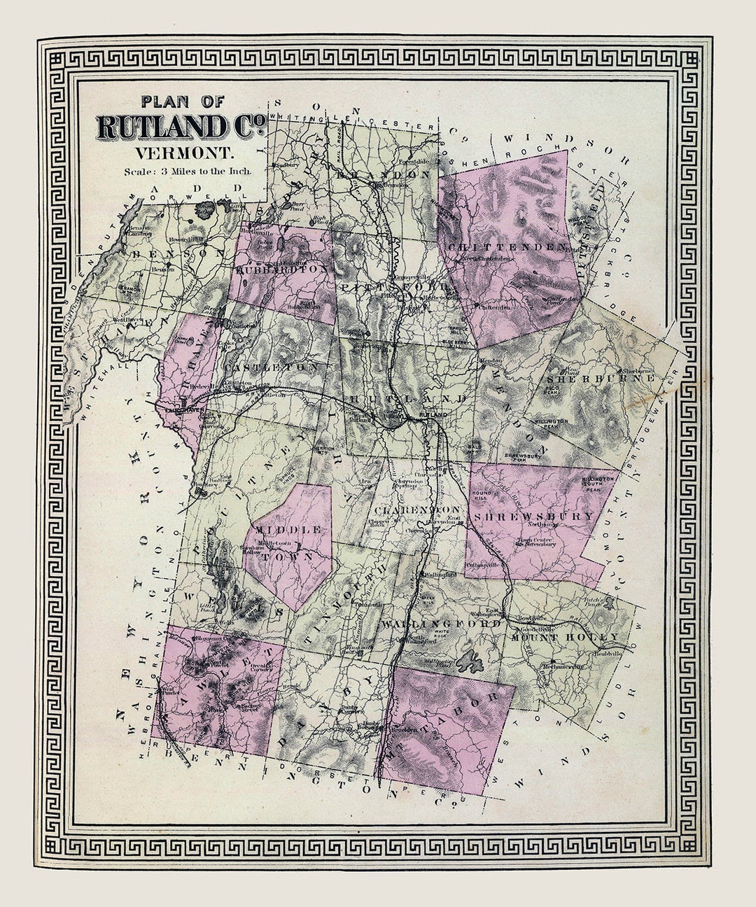 1876 Map of Rutland County Vermont - Etsy
