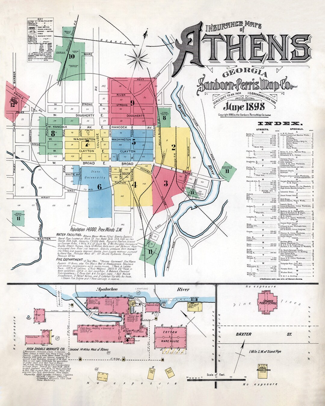 1898 Town Map of Athens Clark County Georgia - Etsy