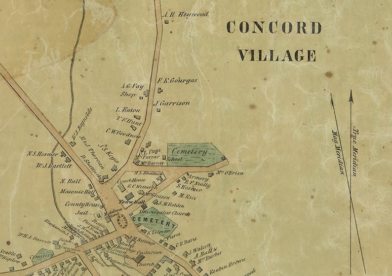 1852 Map of Concord Middlesex County Massachusetts - Etsy