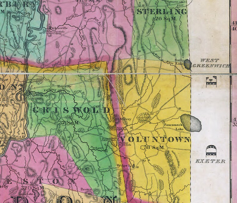 1833 Map of New London & Windham Counties Connecticut | Etsy