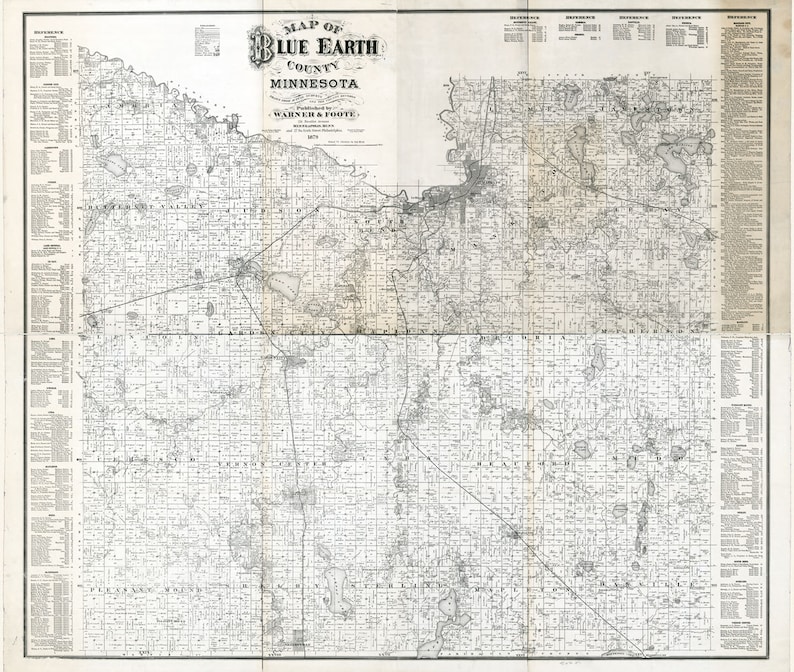 1879 Farm Line Map of Blue Earth County Minnesota Mankato - Etsy