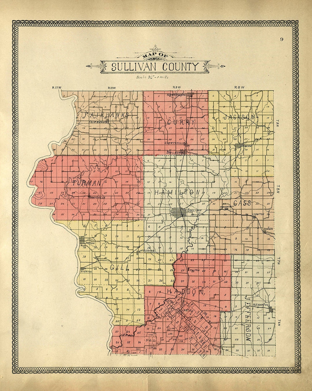 1899 Map of Sullivan County Indiana - Etsy