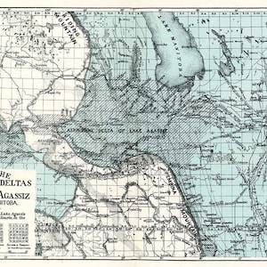 1890 Map of Glacial Lake Agassiz Manitoba Canada Showing Beaches Deltas ...