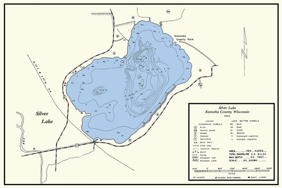 1963 Map of Silver Lake Kenosha County Wisconsin - Etsy
