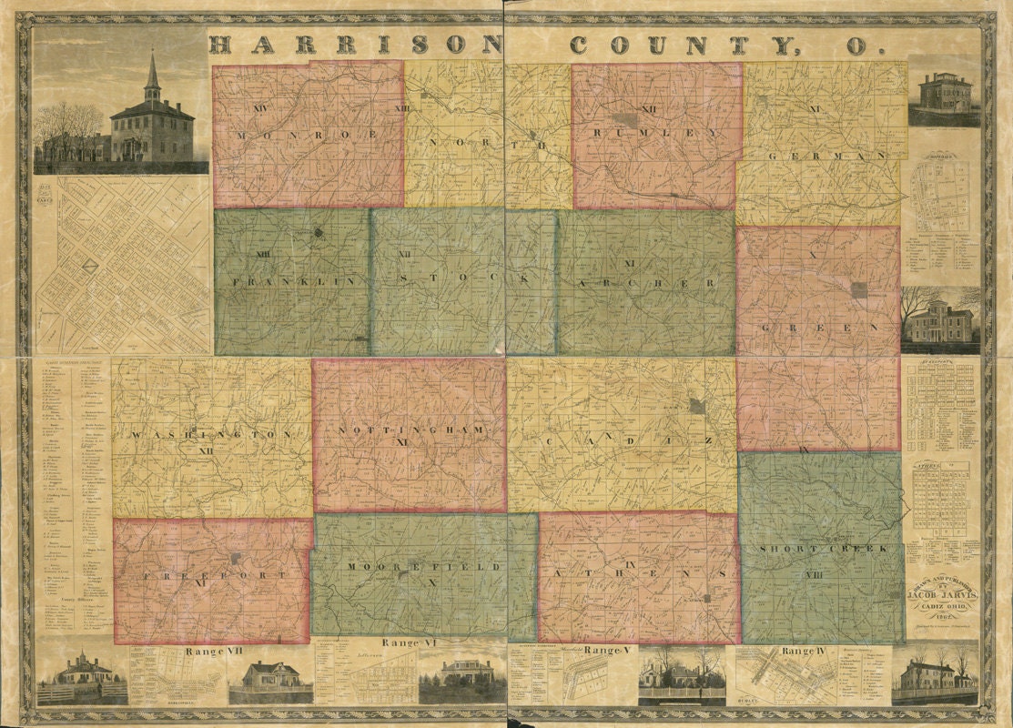 1862 Farm Line Map of Harrison County Ohio Cadiz - Etsy