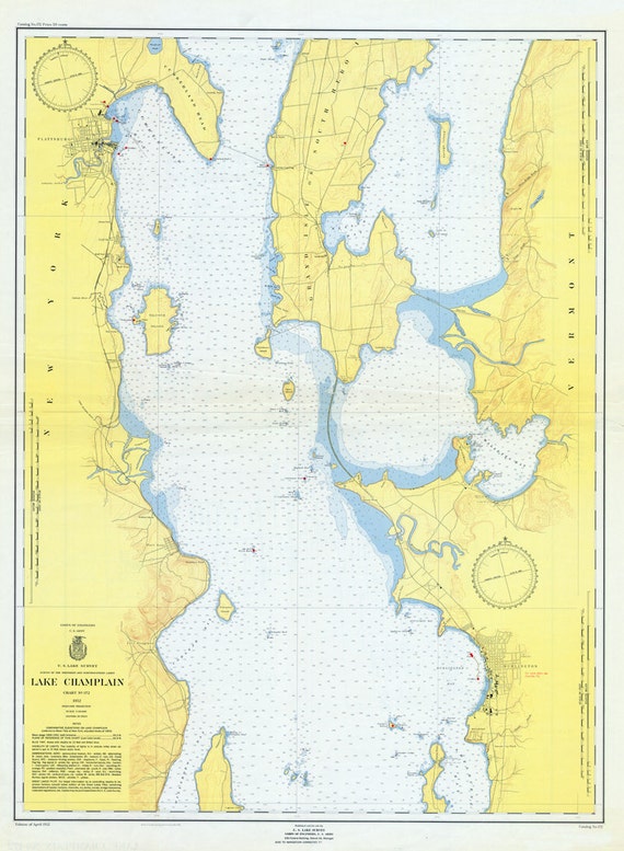 1952 Mapa Náutico del Lago Champlain Nueva York | Etsy