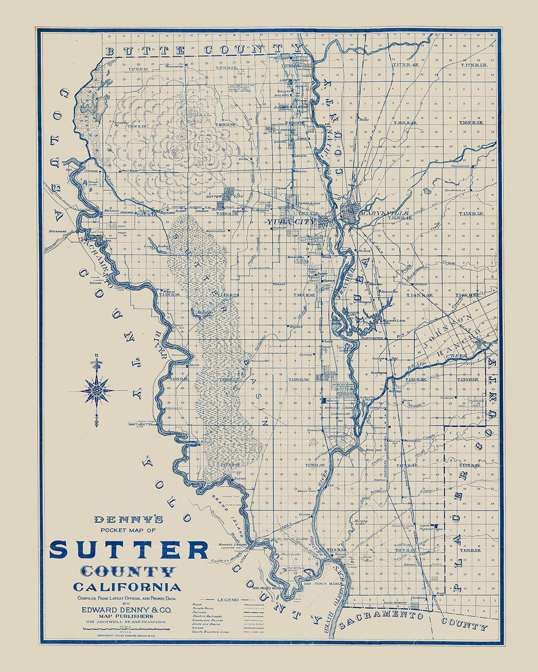 1913 Map of Sutter County California - Etsy