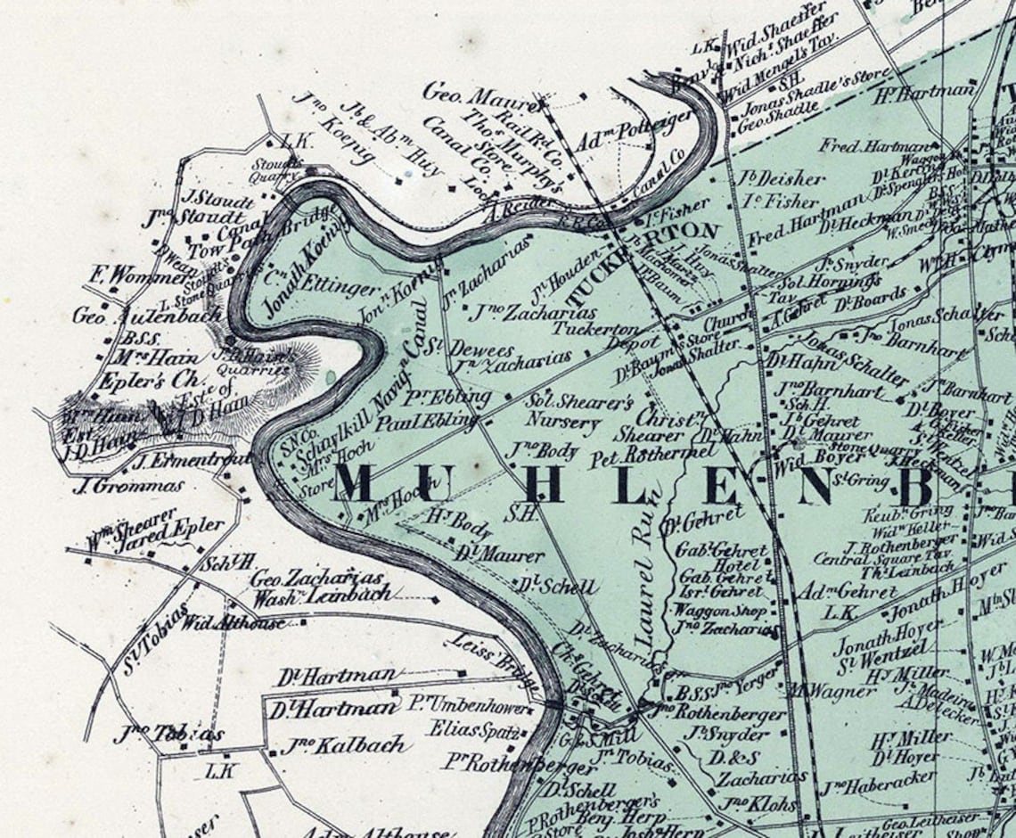 1862 Map of Muhlenberg Alsace and Reading Townships Berks County ...