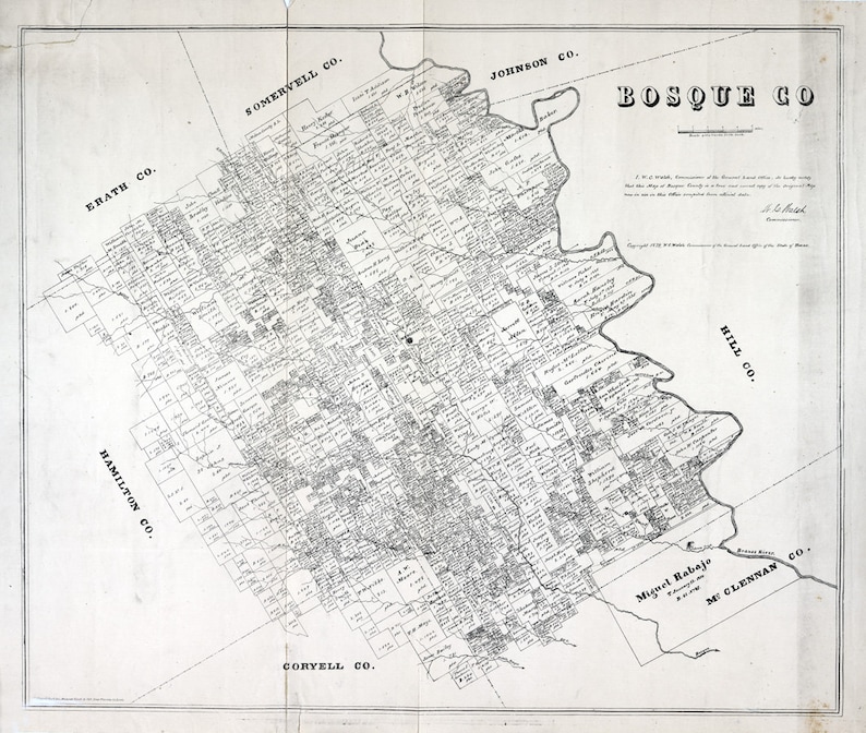 1879 Farm Line Map of Bosque County Texas - Etsy