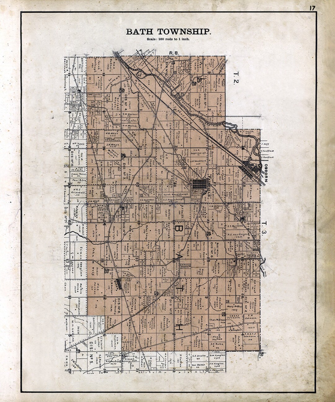 1896 Map of Bath Township Greene County Ohio - Etsy