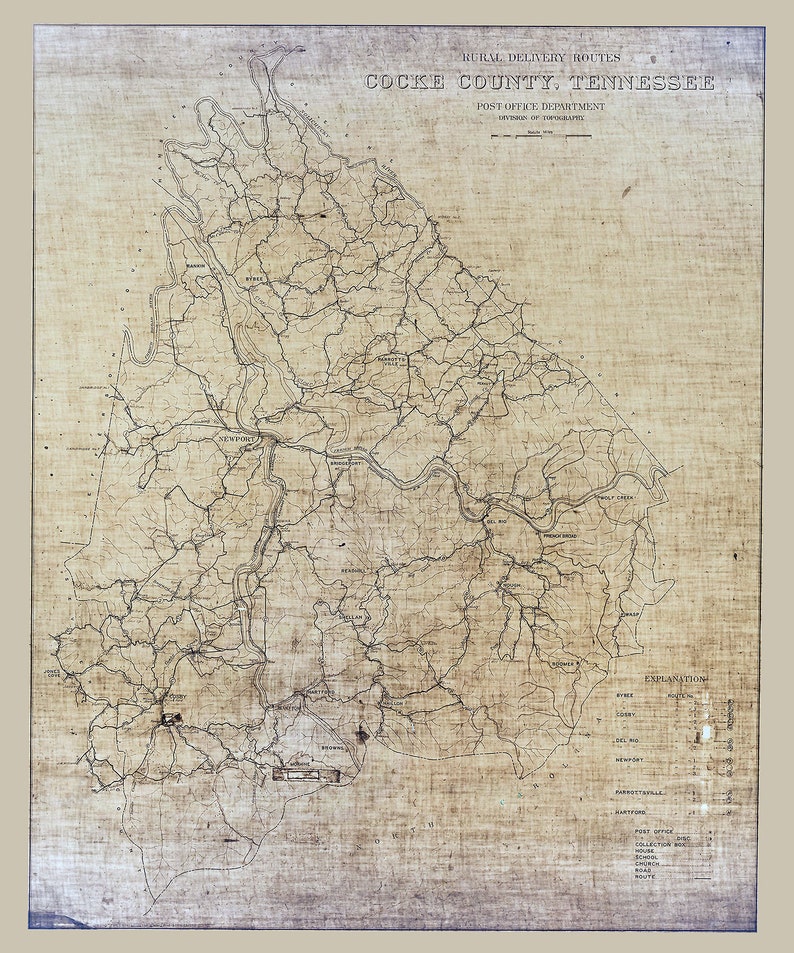 1930 Map of Cocke County Tennessee - Etsy