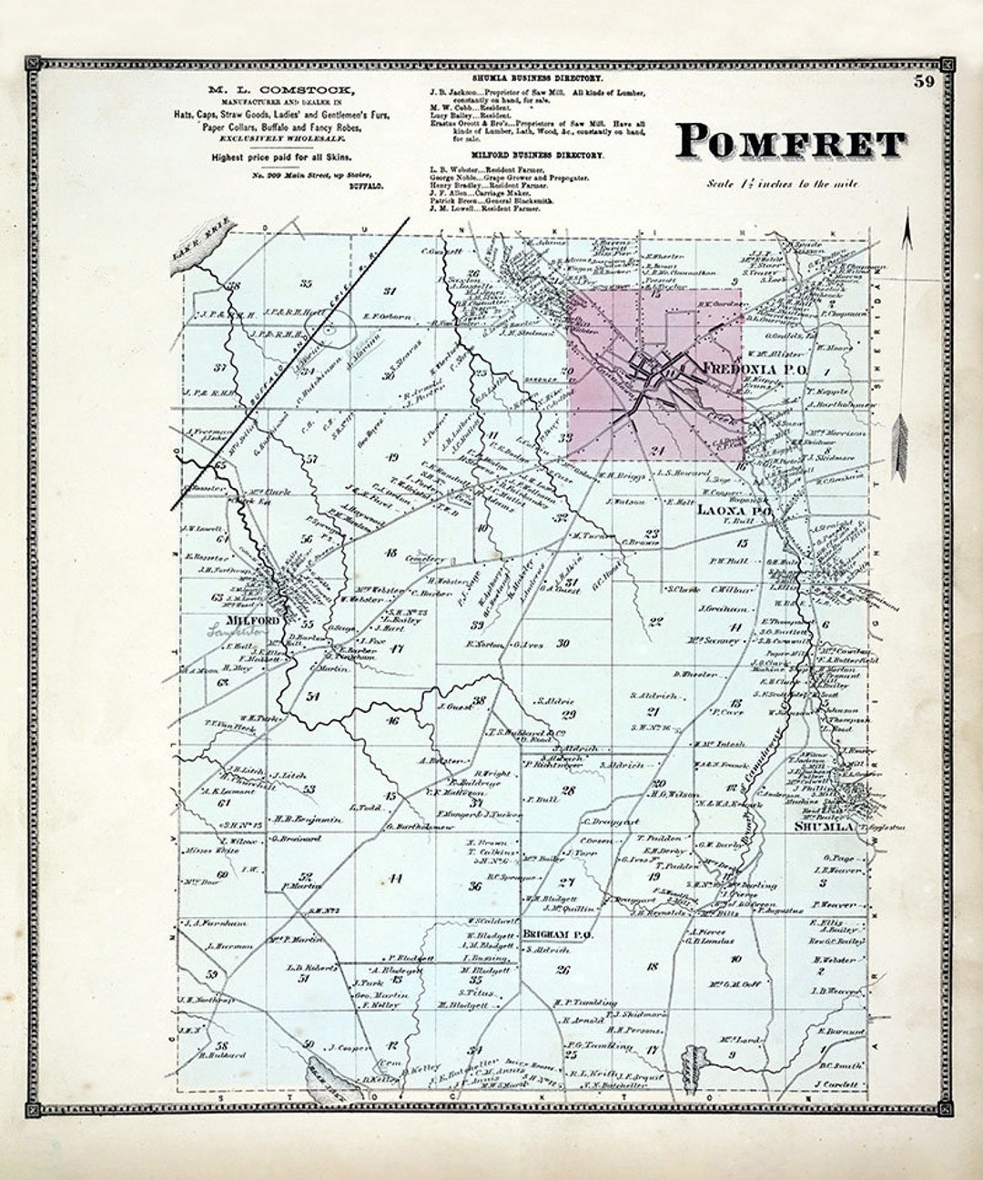 1867 Map of Pomfret Township Chautauqua County New York - Etsy