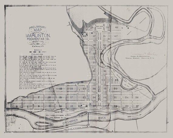 1891 Map of Marlinton Pocahontas County West Virginia | Etsy