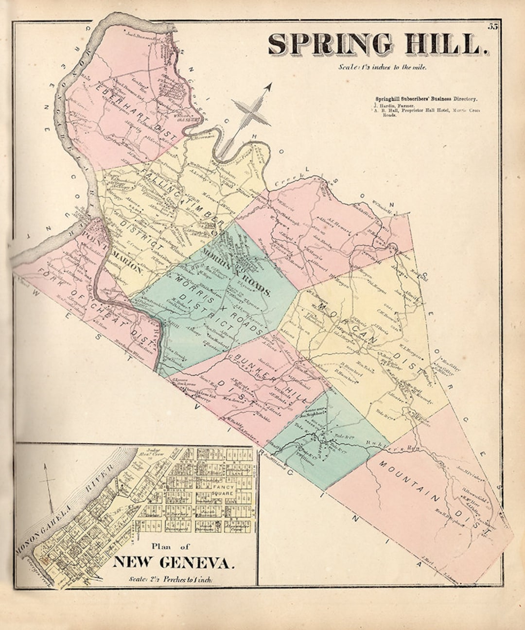1872 Map of Spring Hill Township Fayette County PA New Geneva - Etsy