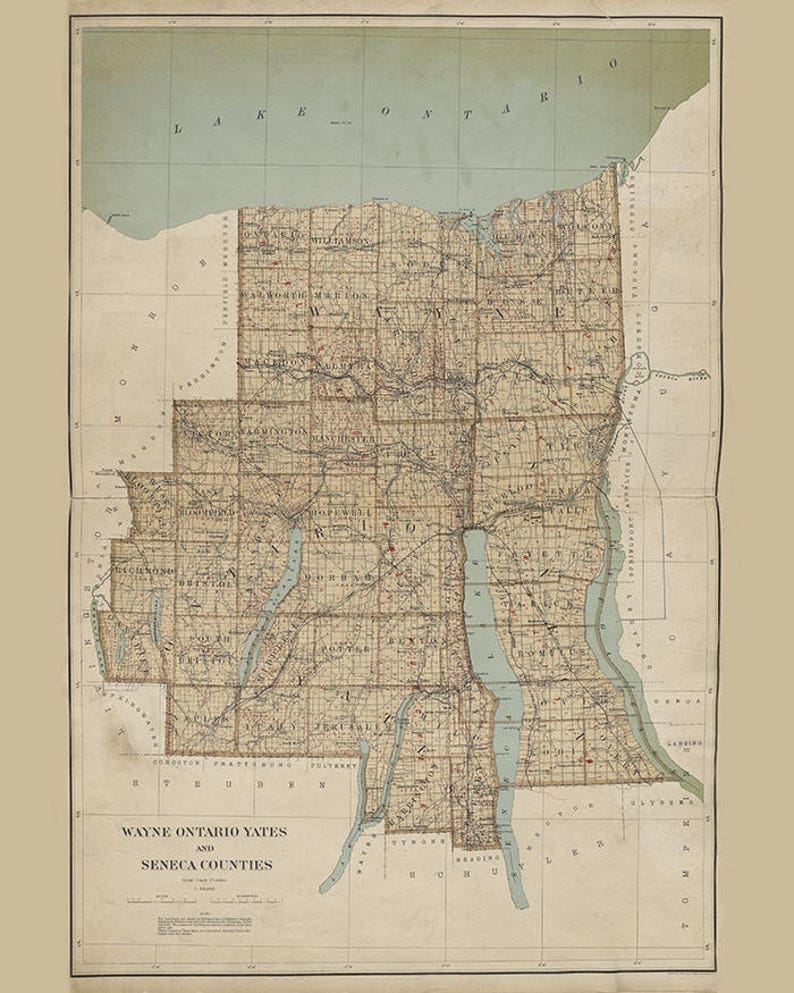 1895 Map of Wayne Ontario Yates and Seneca County New York - Etsy