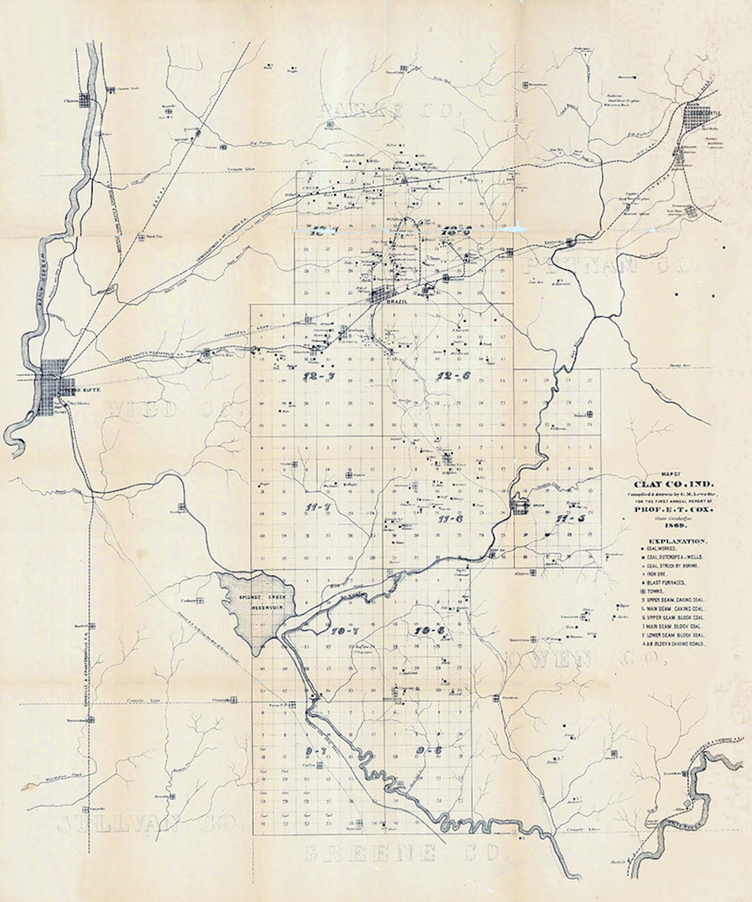 1869 Map of Clay County Indiana - Etsy