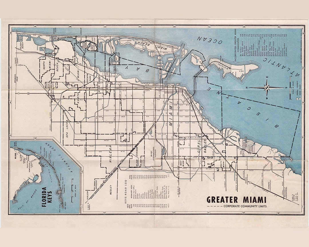 1952 Map of Miami Florida - Etsy