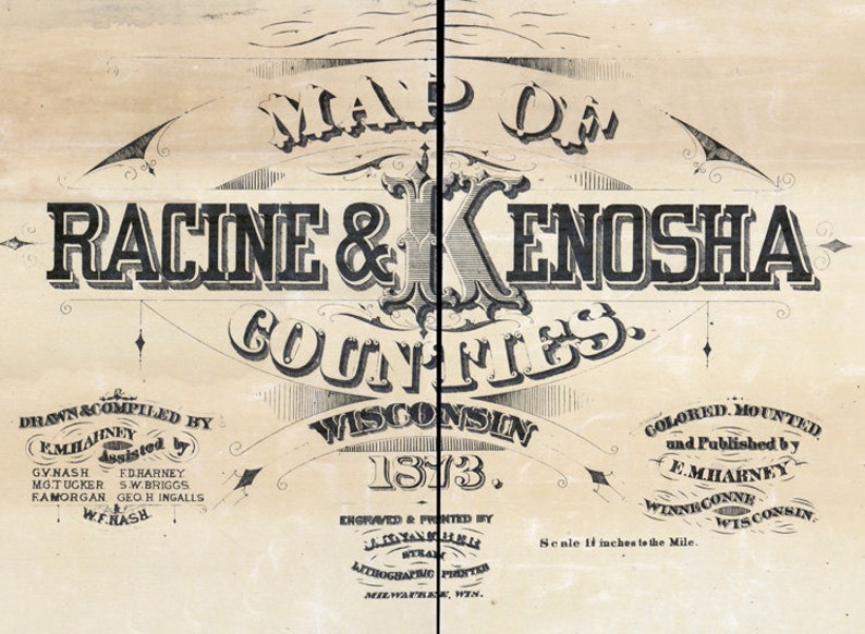 1873 Map of Racine & Kenosha County Wisconsin - Etsy