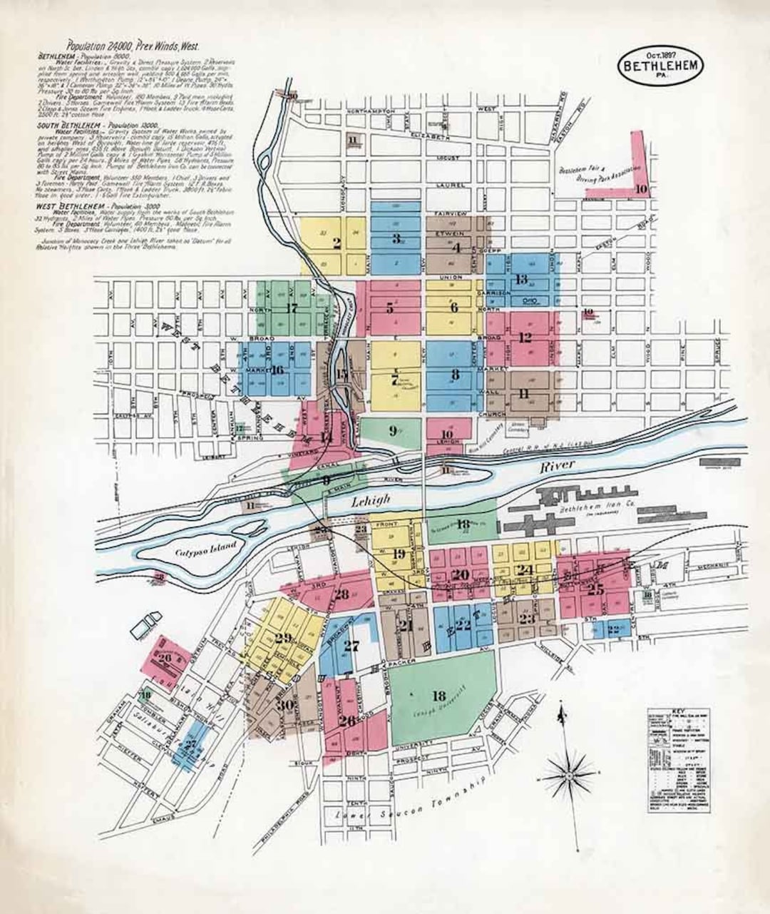 1897 Sanborn Map of Bethlehem Northampton Lehigh County Pennsylvania - Etsy