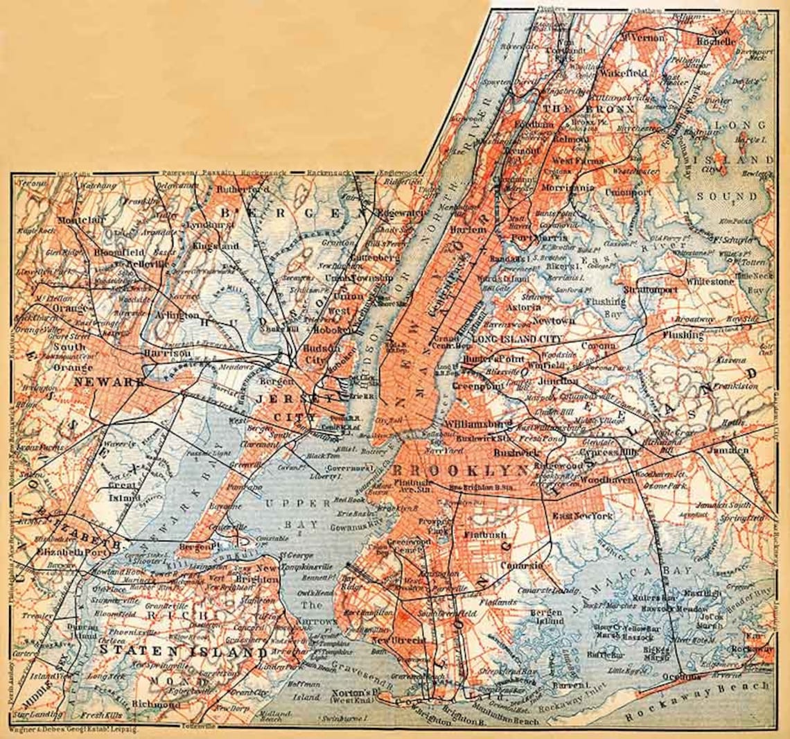 1907 Map of Brooklyn New York Manhattan Staten Island Newark - Etsy