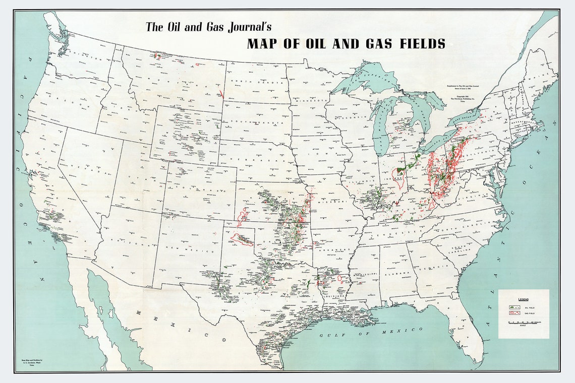 1941 Map of Oil and Gas Fields of the United States - Etsy